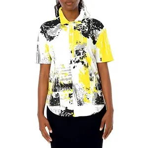 DAI MODA Abstract Print Short Sleeve Button-up Shirt - Yellow