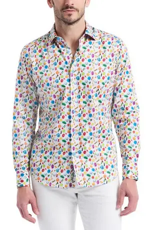 Robert Graham Garnish Print Stretch Cotton Button-up Shirt