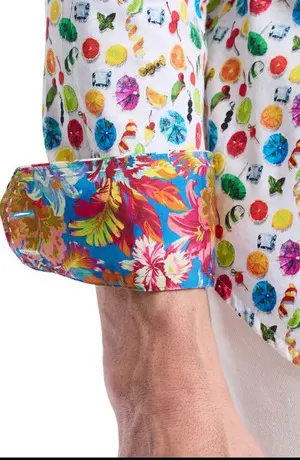 Robert Graham Garnish Print Stretch Cotton Button-up Shirt