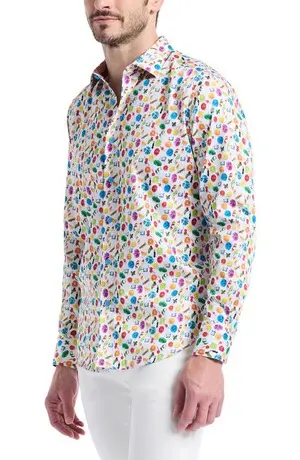 Robert Graham Garnish Print Stretch Cotton Button-up Shirt