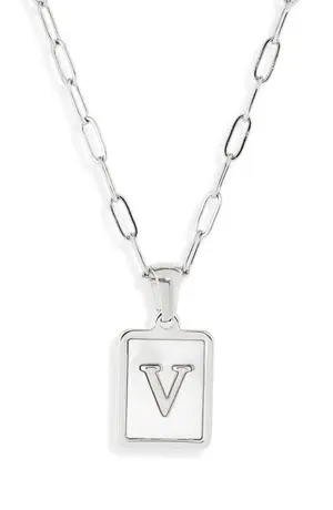 THE SIS KISS Ocean Drive Initial Pendant Necklace Silver V