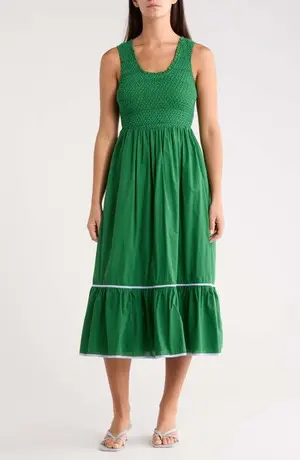 SUGARLIPS Jessy Smocked Midi Dress - Emerald