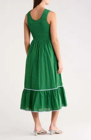 SUGARLIPS Jessy Smocked Midi Dress - Emerald