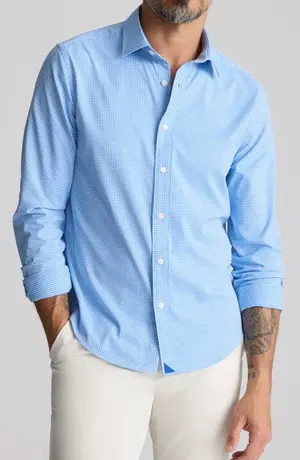 UNTUCKIT Bravo Microcheck Performance Button-up Shirt - Blue