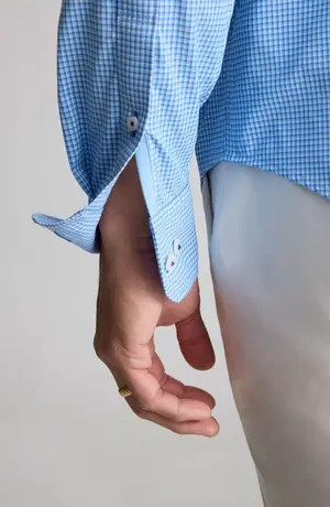 UNTUCKIT Bravo Microcheck Performance Button-up Shirt - Blue