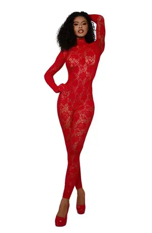 DREAMGIRL Lace Bodystocking - Red