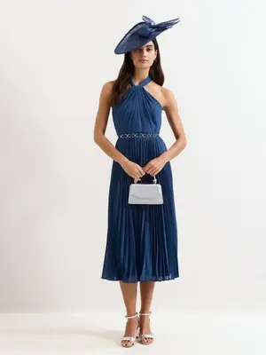 PHASE EIGHT Sathia Pleated Halter Neck Midi Dress
