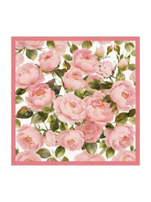 SILKSILKY Pure Silk Pink Floral Print Square Scarf - Multi