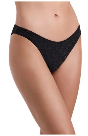 LUMA GOTTEX Luna Textured Shimmer High Leg Low Rise Bikini Bottom - Black