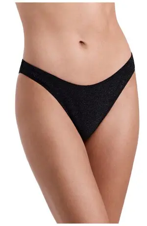 LUMA GOTTEX Luna Textured Shimmer High Leg Low Rise Bikini Bottom - Black