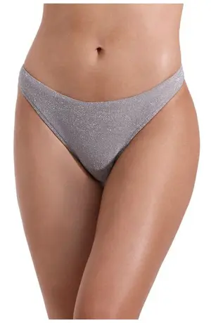 LUMA GOTTEX Luna Textured Shimmer High Leg Low Rise Bikini Bottom - Silver-brown