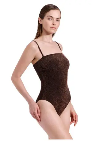LUMA GOTTEX Luna Textured Shimmer Bandeau One Piece - Brown