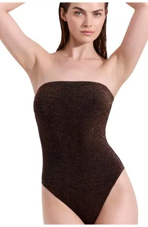 LUMA GOTTEX Luna Textured Shimmer Bandeau One Piece - Brown