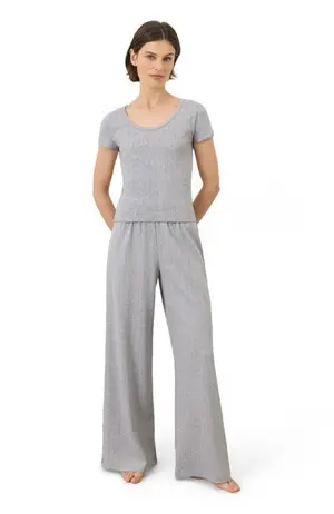 PACT Organic Cotton Pointelle Scoop Neck Tee - Heather Grey