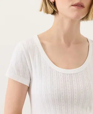 PACT Organic Cotton Pointelle Scoop Neck Tee - White
