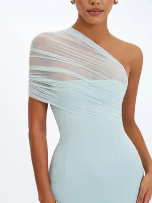 MISS CIRCLE NEW YORK Phoebe One-shoulder Ruched Mesh Mini Dress