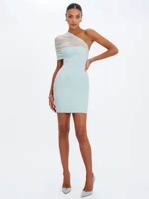 MISS CIRCLE NEW YORK Phoebe One-shoulder Ruched Mesh Mini Dress