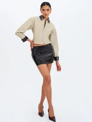 MISS CIRCLE NEW YORK Vinette Cotton Gabardine Cropped Zip Jacket - Beige