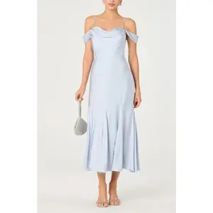 Astr The Label Araxie Cold-shoulder Satin Midi Dress - Light Blue
