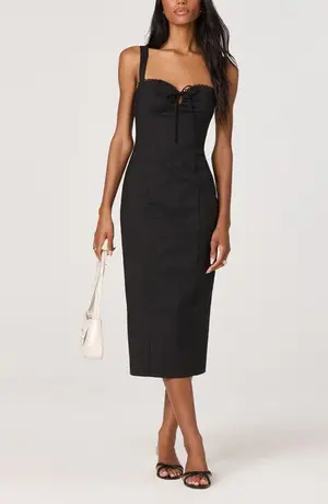 Astr The Label Raziela Scalloped Trim Pencil Dress - Black