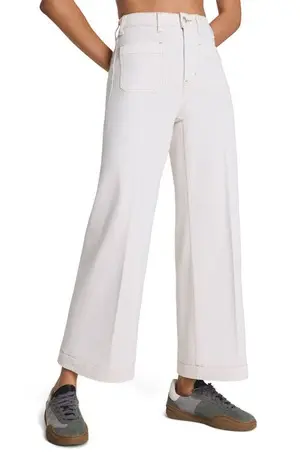 Spanx Authentic 360 Patch Pocket Crop Wide Leg Jeans - Alabaster