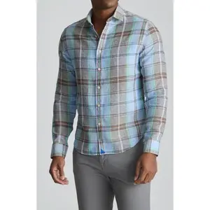 UNTUCKIT Plaid Wrinkle Resistant Linen Button-up Shirt - Blue