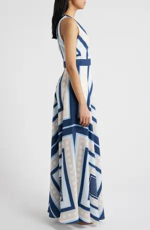 Eliza J Scarf Print Crêpe De Chine Maxi Dress