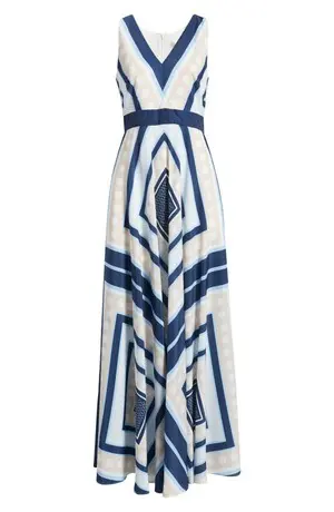 Eliza J Scarf Print Crêpe De Chine Maxi Dress
