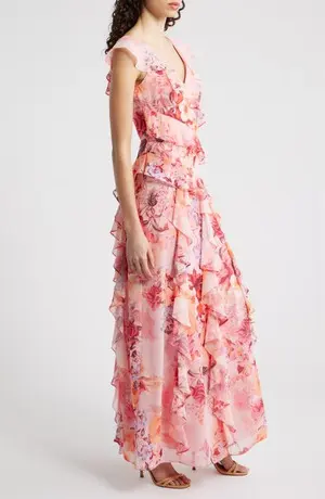 Eliza J Flutter Chiffon Maxi Dress