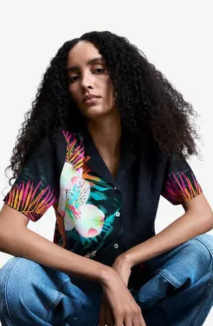 Desigual Tropical Floral Print Woven Shirt