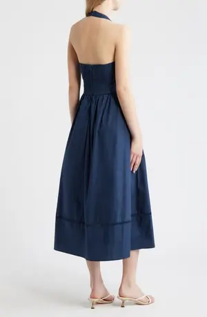 Moon River Ladder Stitch Halter Neck Cotton Dress