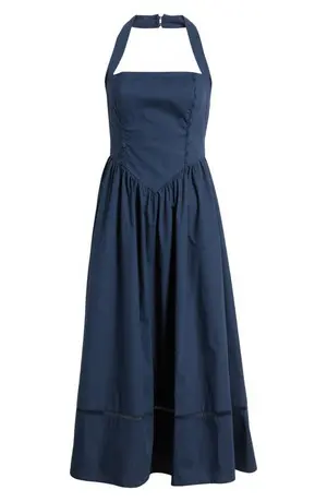 Moon River Ladder Stitch Halter Neck Cotton Dress