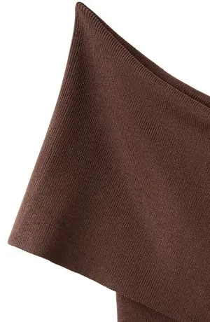 Mango Off-the-shoulder Ribbed Top - Chocolate