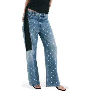 Mango Polka Dot Straight Leg Jeans - Medium Blue