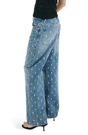 Mango Polka Dot Straight Leg Jeans - Medium Blue