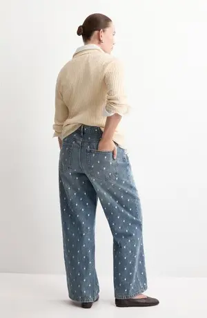 Mango Polka Dot Straight Leg Jeans - Medium Blue