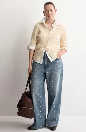 Mango Polka Dot Straight Leg Jeans - Medium Blue