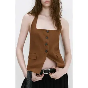 Mango Linen Suit Waistcoat - Brown