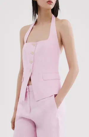 Mango Linen Suit Waistcoat - Pink