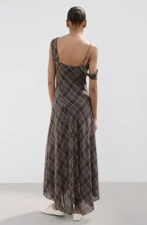 Mango Plaid Asymmetric Sleeveless Dress