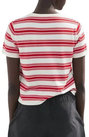 Mango Stripe Short Sleeve Sweater - Red