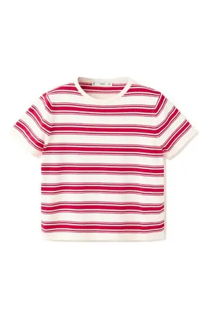 Mango Stripe Short Sleeve Sweater - Red