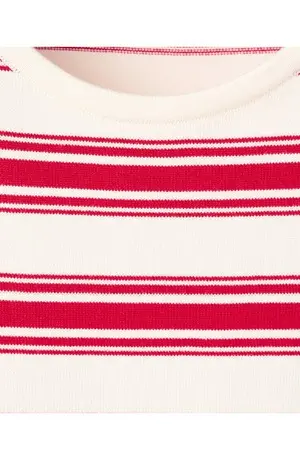 Mango Stripe Short Sleeve Sweater - Red