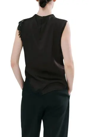 Mango Lace Trim Asymmetric Satin Top