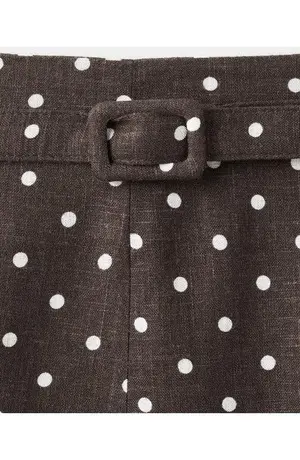 Mango Belted Polka Dot Linen Blend A-line Midi Skirt