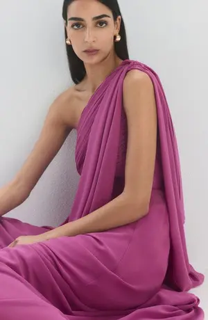 Mango One-shoulder Draped Dress