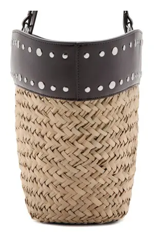 Mango Studded Raffia Shopper Bag