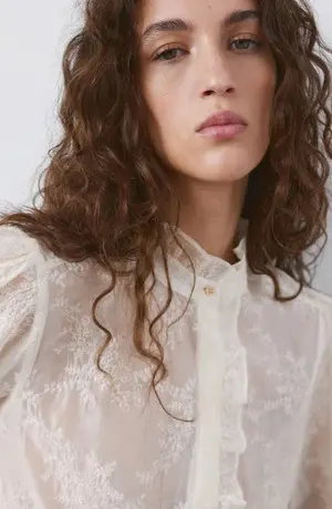 Mango Floral Embroidery Woven Shirt