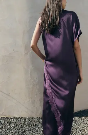 Mango Lace Trim Asymmetric Satin Top