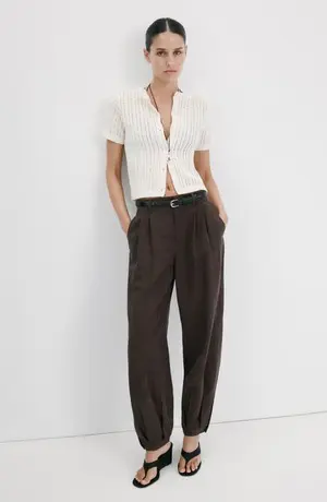 Mango Open Stitch Short Sleeve Cardigan - Ecru